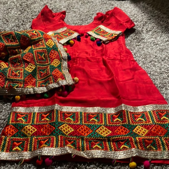 Salwars | Pulkari Blood Red Suit With Dupatta The One Or Two Pom Pom ...